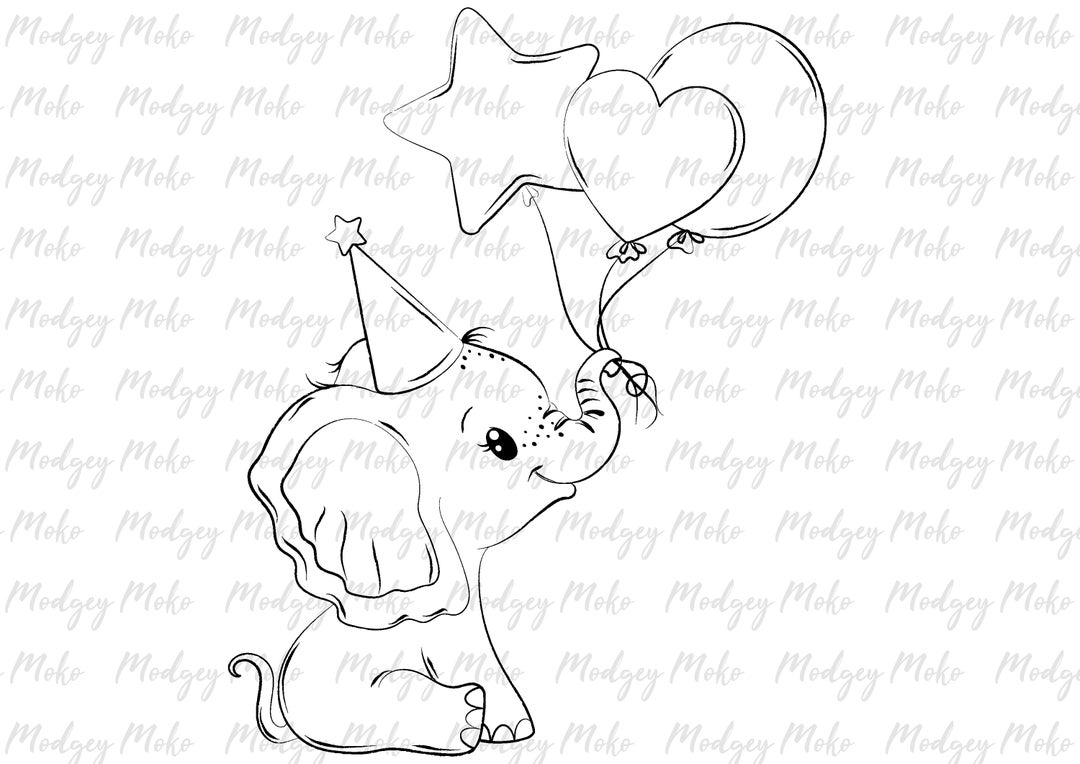 Party Baby Elephant Digi Stamp, Digital Stamps, Card Making, Scrap ...
