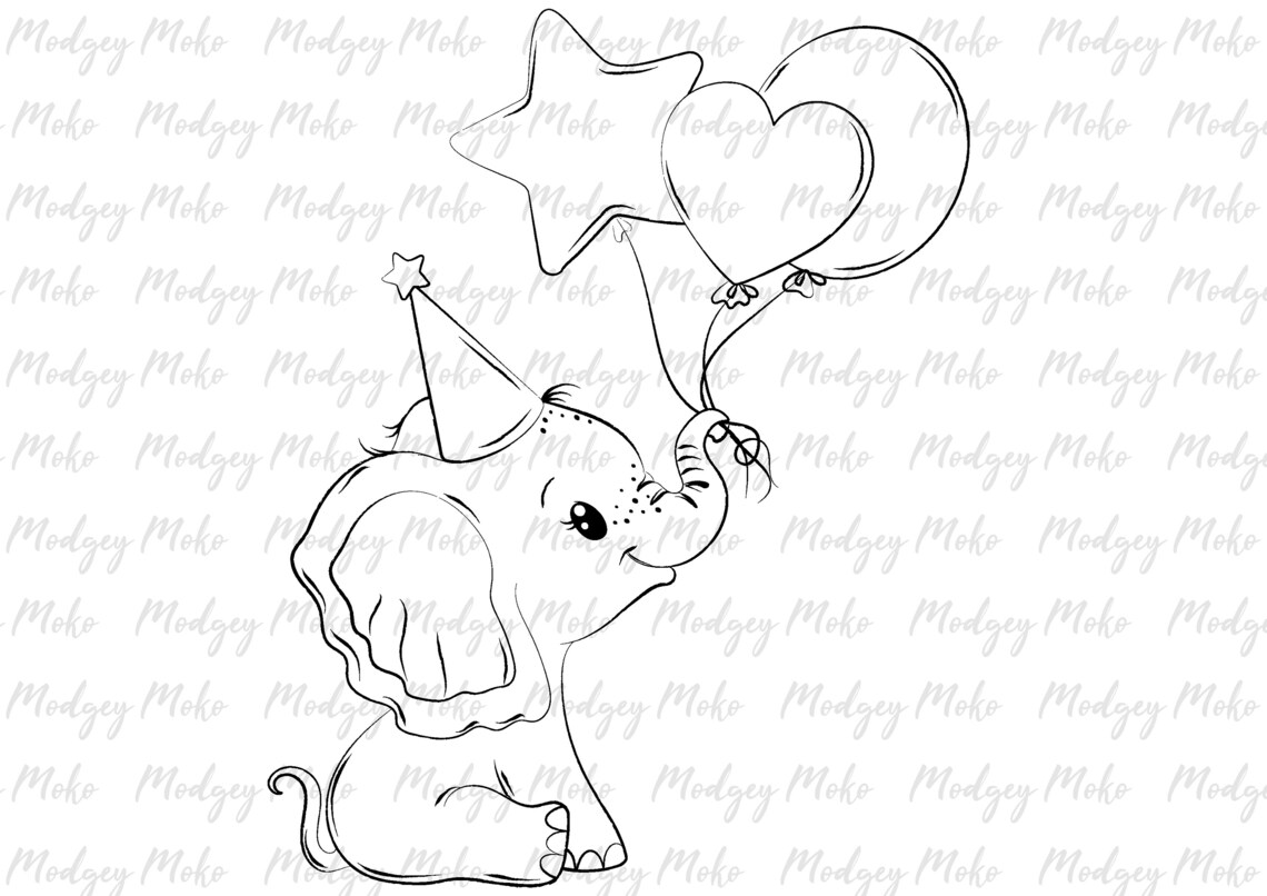 Party Baby Elephant Digi Stamp, Digital Stamps, Card Making, Scrap ...