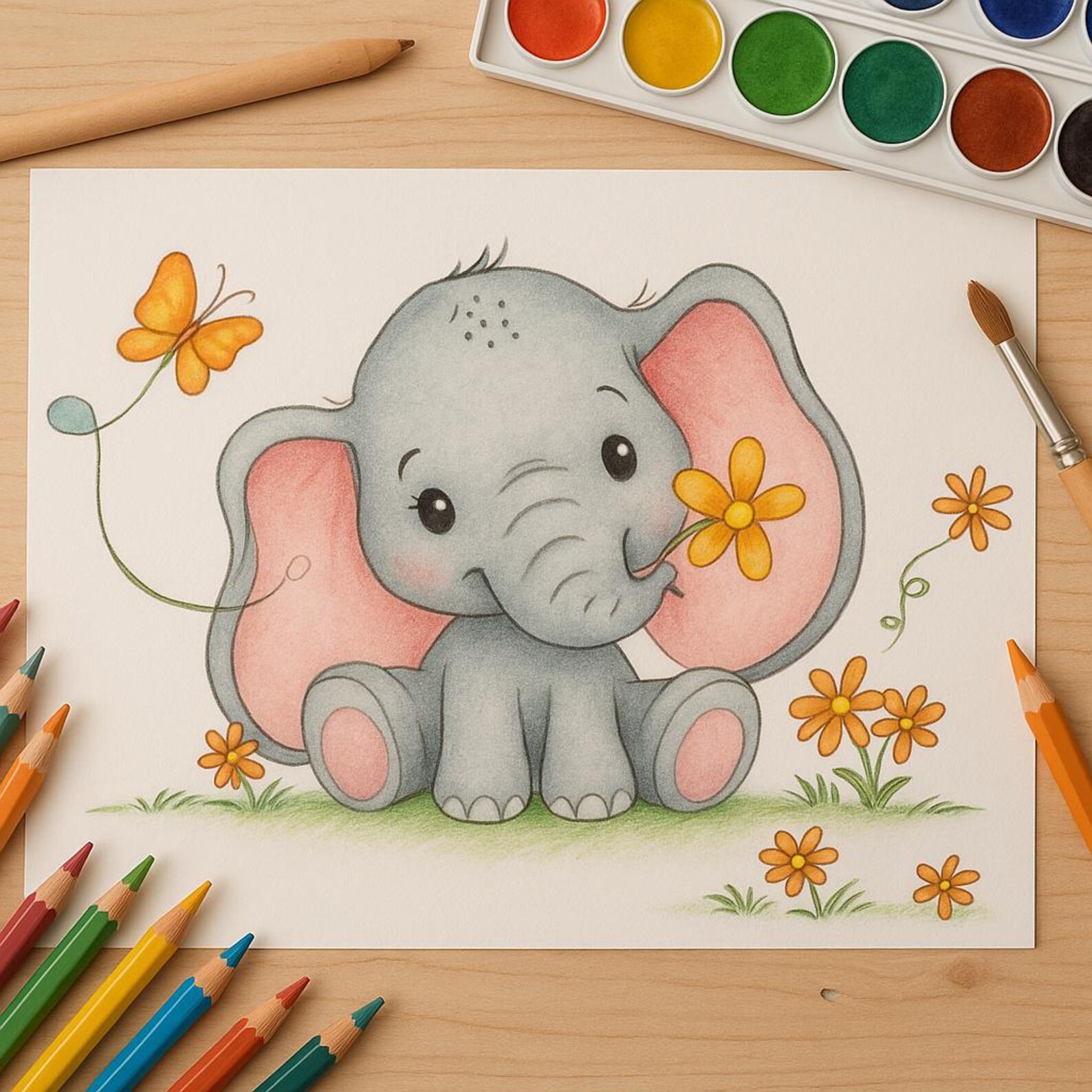 Cute Baby Elephant Digi Stamp, Digital Stamps, Card Making, Scrap ...