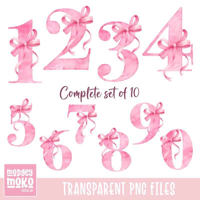 Pink Numbers With Bows Clipart - Etsy