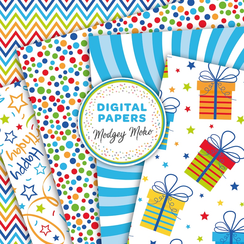 Blue Birthday Digital Papers, Seamless Party Designs, Boys Birthday ...