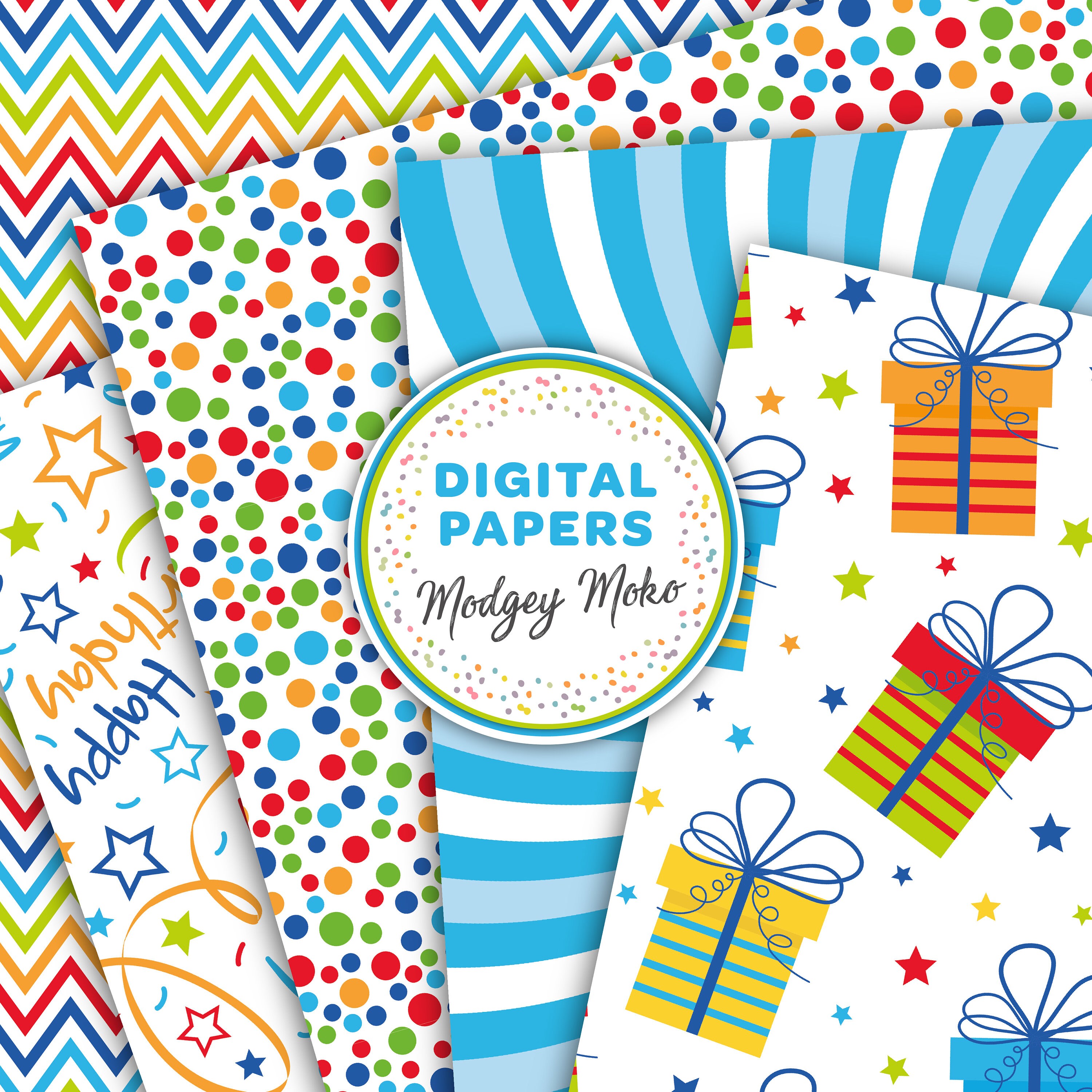 Birthday Digital Papers, Seamless Party Designs, Blue Birthday ...