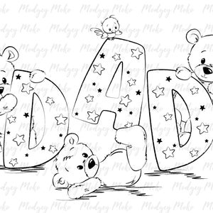 Daddy Bear, Cute Bears With Dad Lettering Digi Stamp, Digital Stamps ...