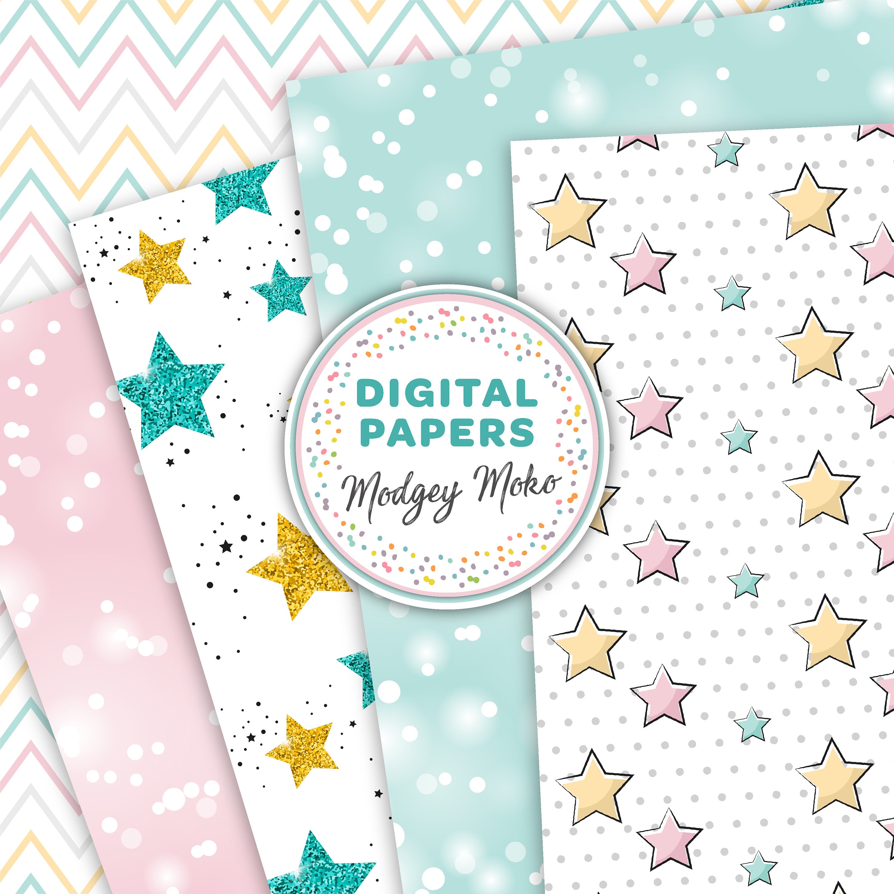 Cute Digital Printable Papers Sweet Dreams Patterns, Includes Glitter ...