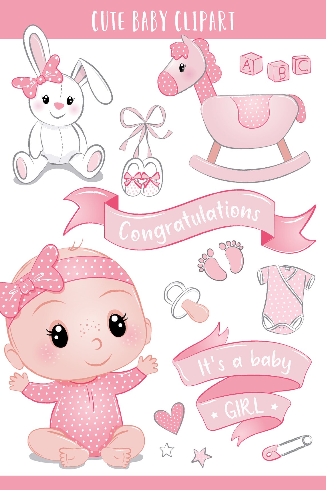 It's a Baby Girl CLIPART PNG. Baby Girl. Bunny, Rocking Horse, Baby ...