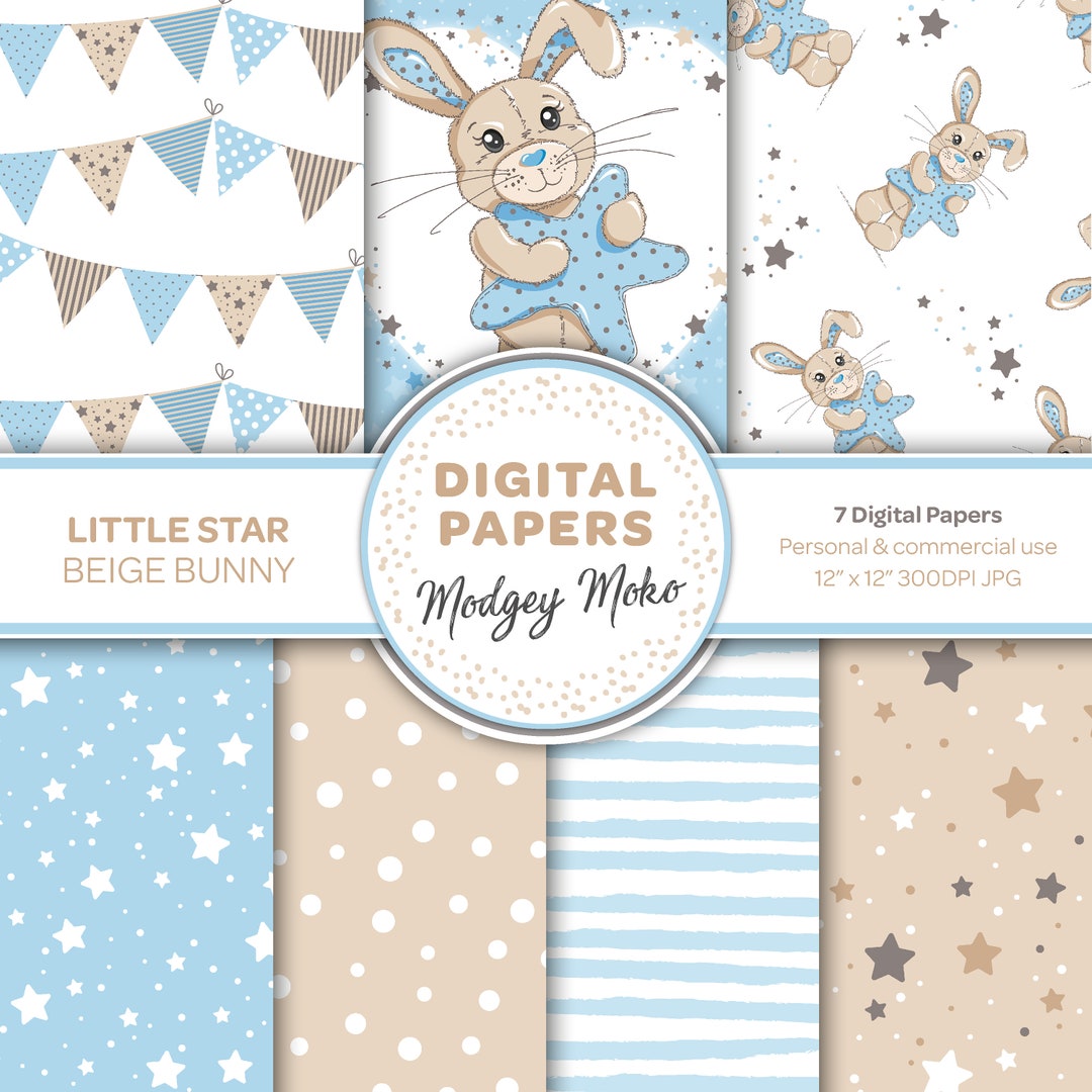 Beige Bunny Digital Papers: Polka Dot Star, Scrapbook Backgrounds ...