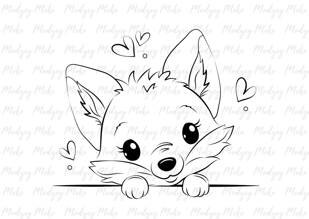Cute Fox Digi Stamp, Digital Stamps, Card Making, Scrap Booking, JPEG ...