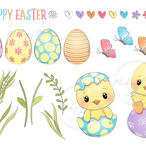 Happy Easter Chicks CLIPART PNG. Includes a Background Digital Paper ...