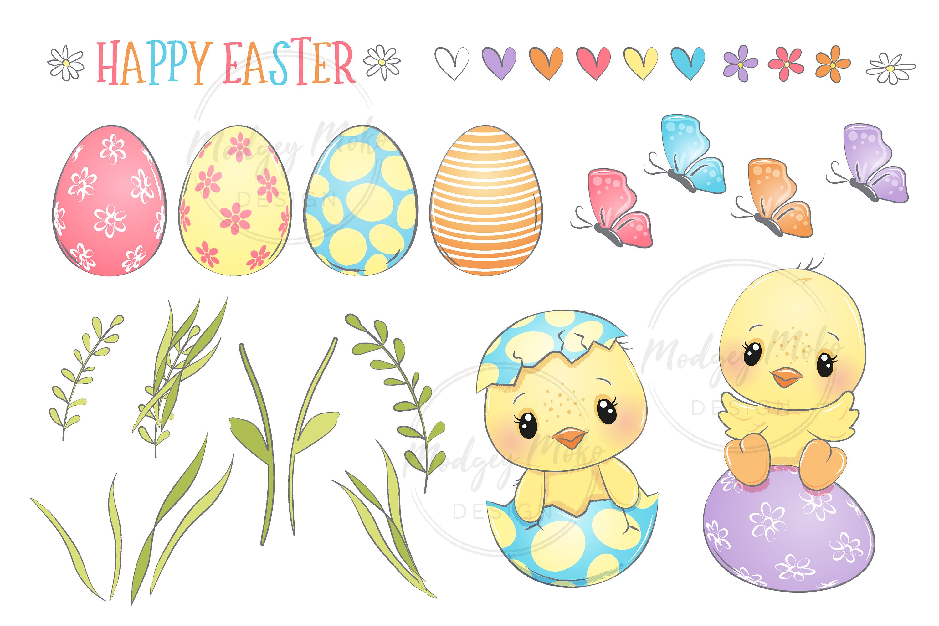 Happy Easter Chicks CLIPART PNG. Includes a Background Digital - Etsy