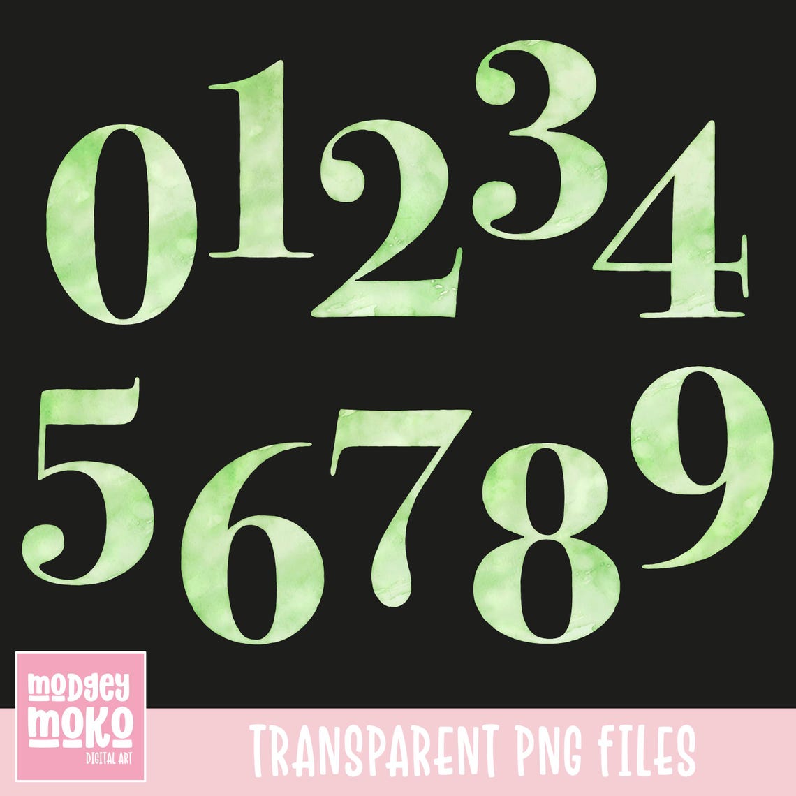 Watercolor Numbers Clipart: Green Numeral PNG Files (digital Download ...