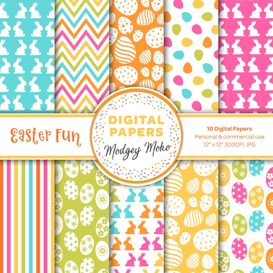 Easter Egg Bunny Digital Papers: Colorful Scrapbook Patterns (JPG) - Etsy