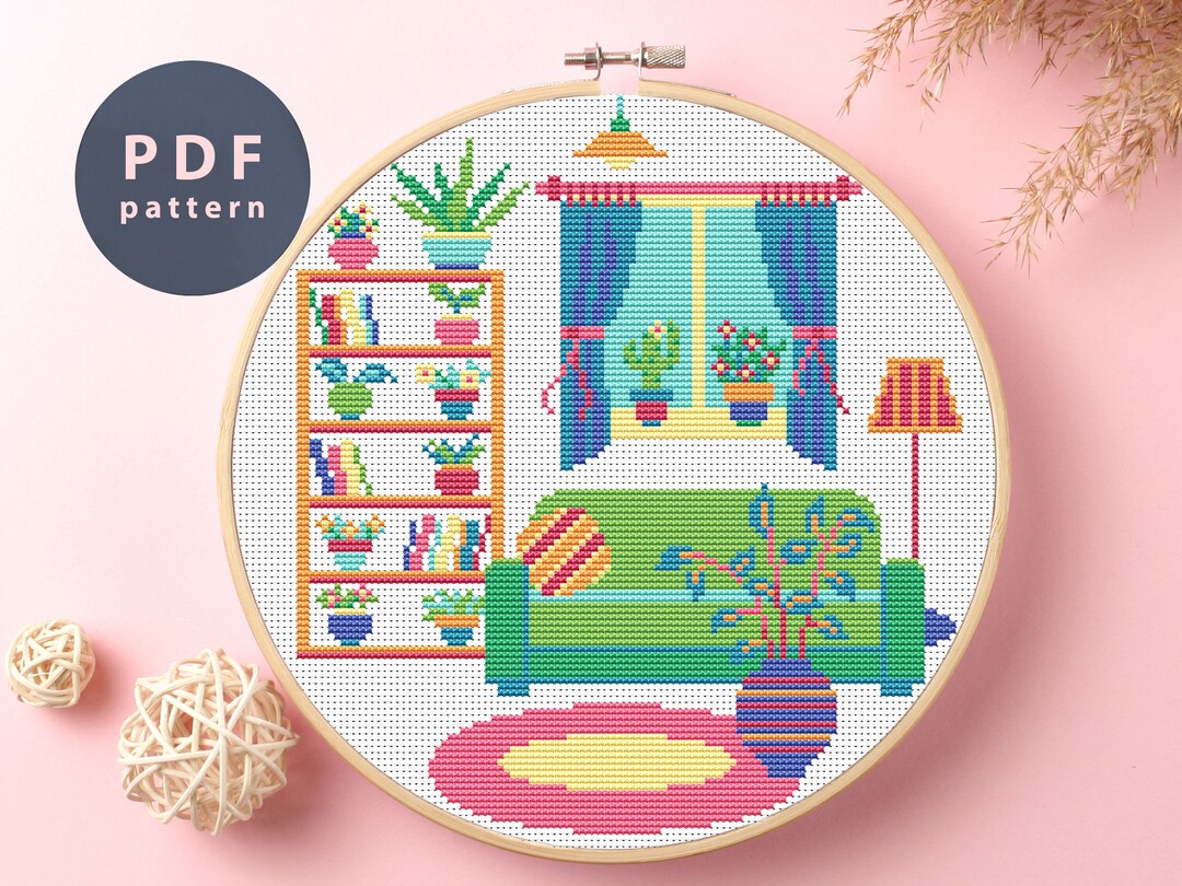 Cross Stitch Pattern Green Sofa, Homy Room, Interior Design, Home Plant ...