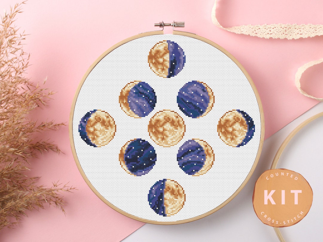Moon Phases Cross Stitch Kit Beginner #KEMX321 - Etsy