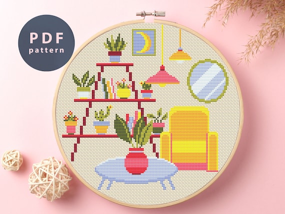 Cross Stitch Pattern Yellow Chair Cozy Room Interior Design - Etsy