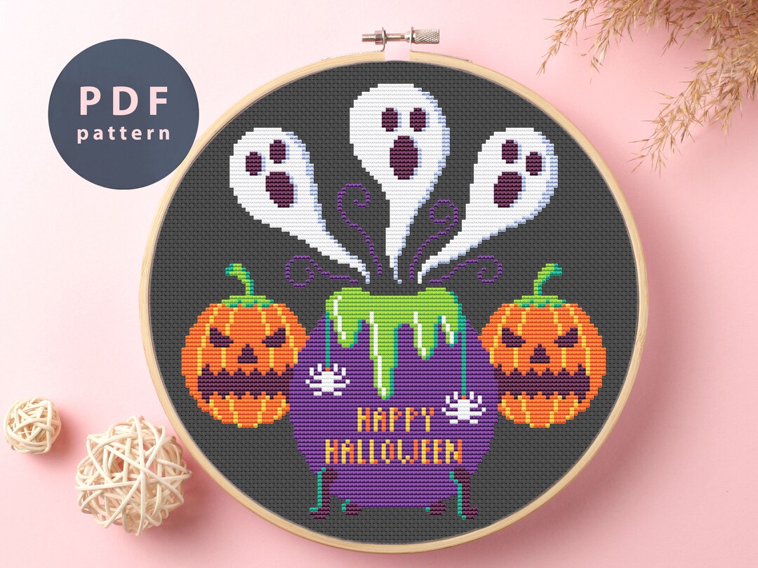 Scary Halloween Cross Stitch Pattern: Witch, Ghosts (PDF Pattern) - Etsy