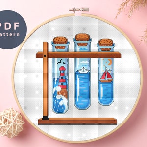 Test Tubes Cross Stitch Pattern: Science & Sea (PDF Pattern) - Etsy