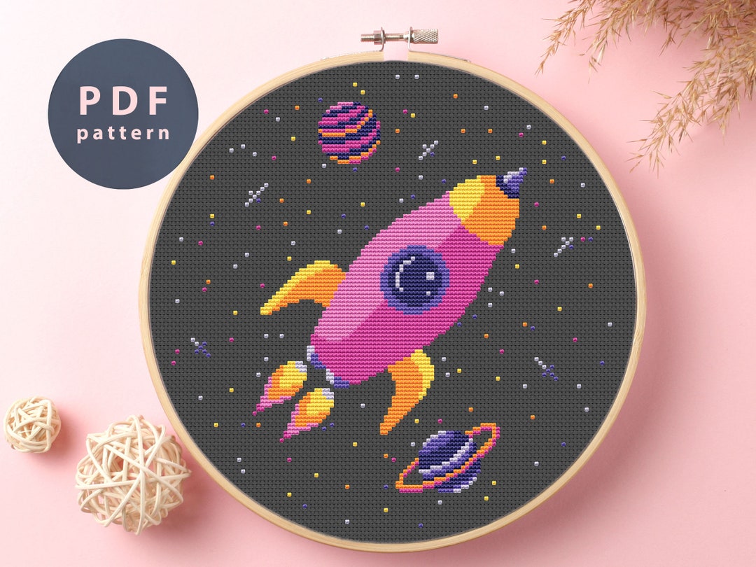 Cross Stitch Pattern Rocket, Moon and Stars, Space Fantasy, Star Fans ...
