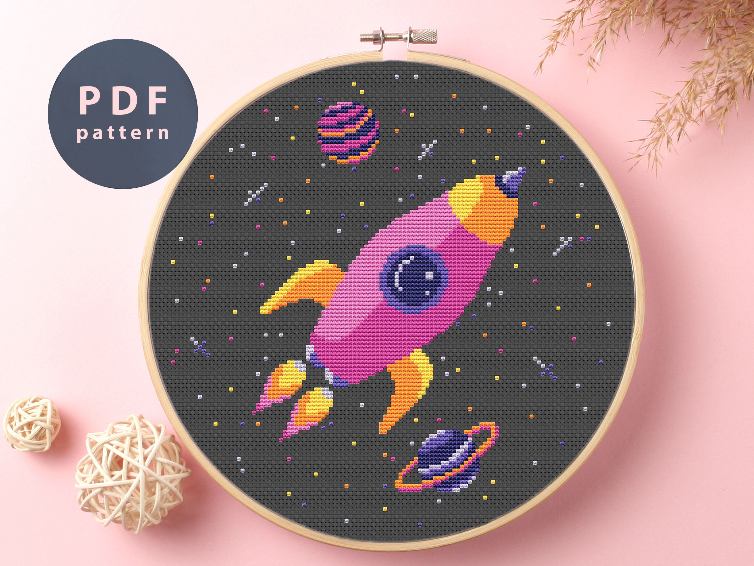 Cross Stitch Pattern Rocket, Moon and Stars, Space Fantasy, Star Fans ...