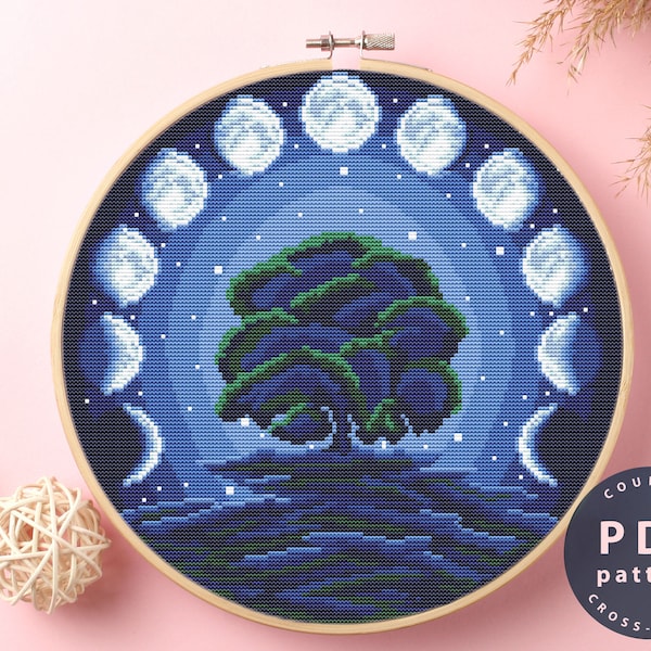 Moon Cross Stitch - Etsy