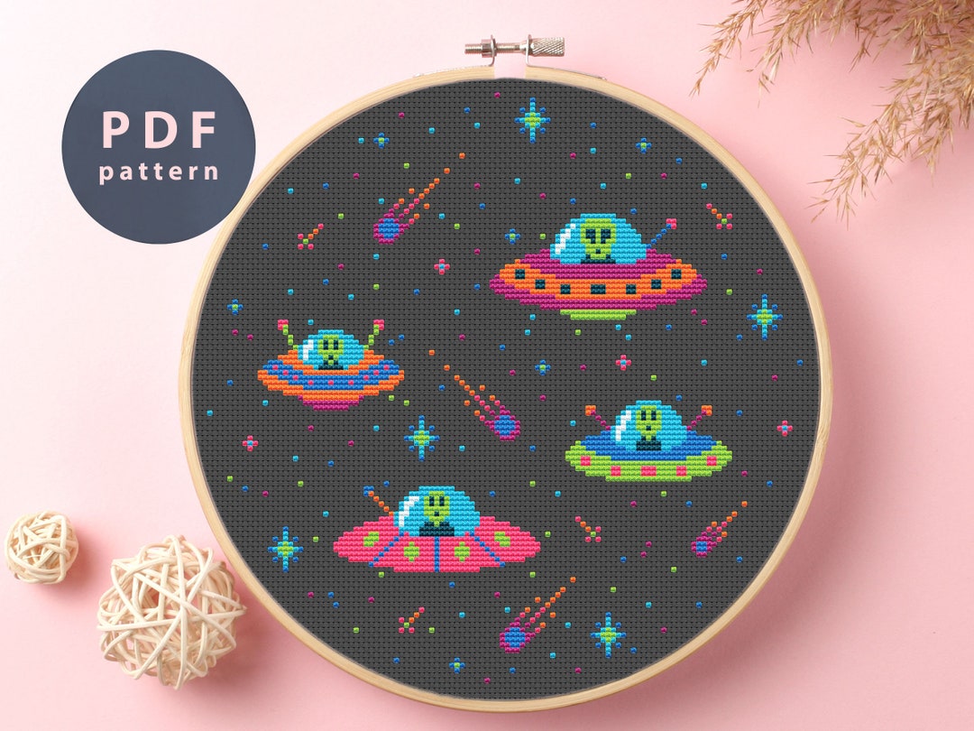 Aliens Cross Stitch Pattern: Colorful UFO Design (digital Download) - Etsy