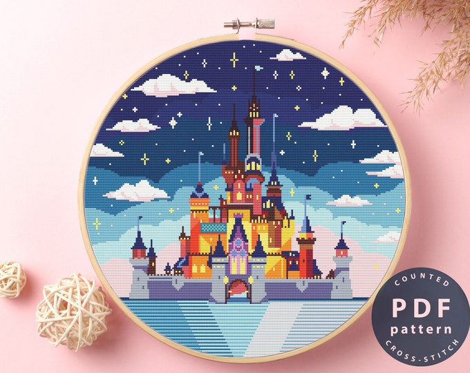 Paris Disney Castle CS809, Counted Cross Stitch Pattern KIT and PDF ...