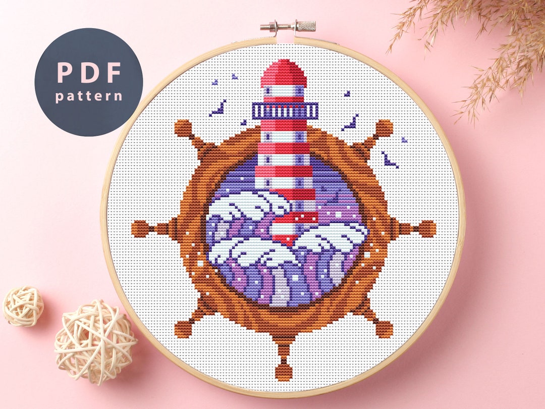 Ship Wheel Lighthouse Cross Stitch Pattern: Nautical DIY Craft (PDF ...