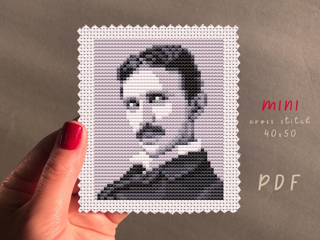 Nikola Tesla Portrait Cross Stitch Pattern | Beginner Embroidery (PDF ...