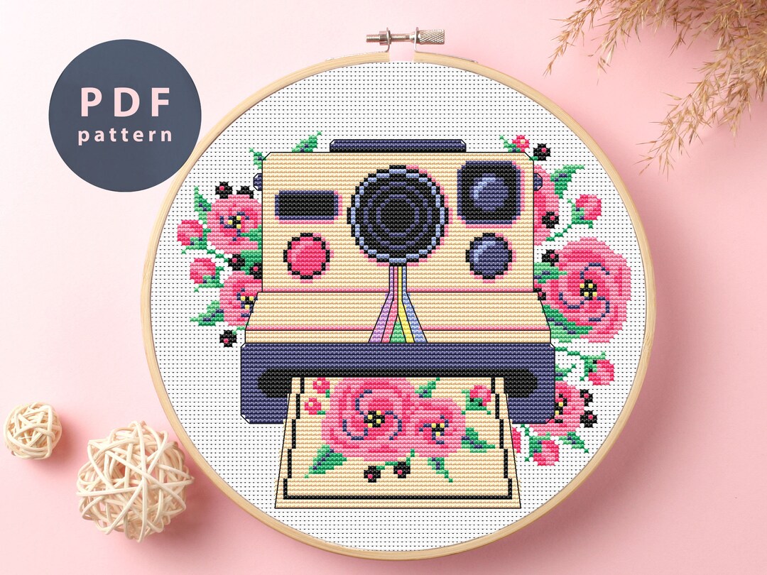 Polaroid Cross Stitch Pattern | Floral Cross Stitch | Embroidery ...