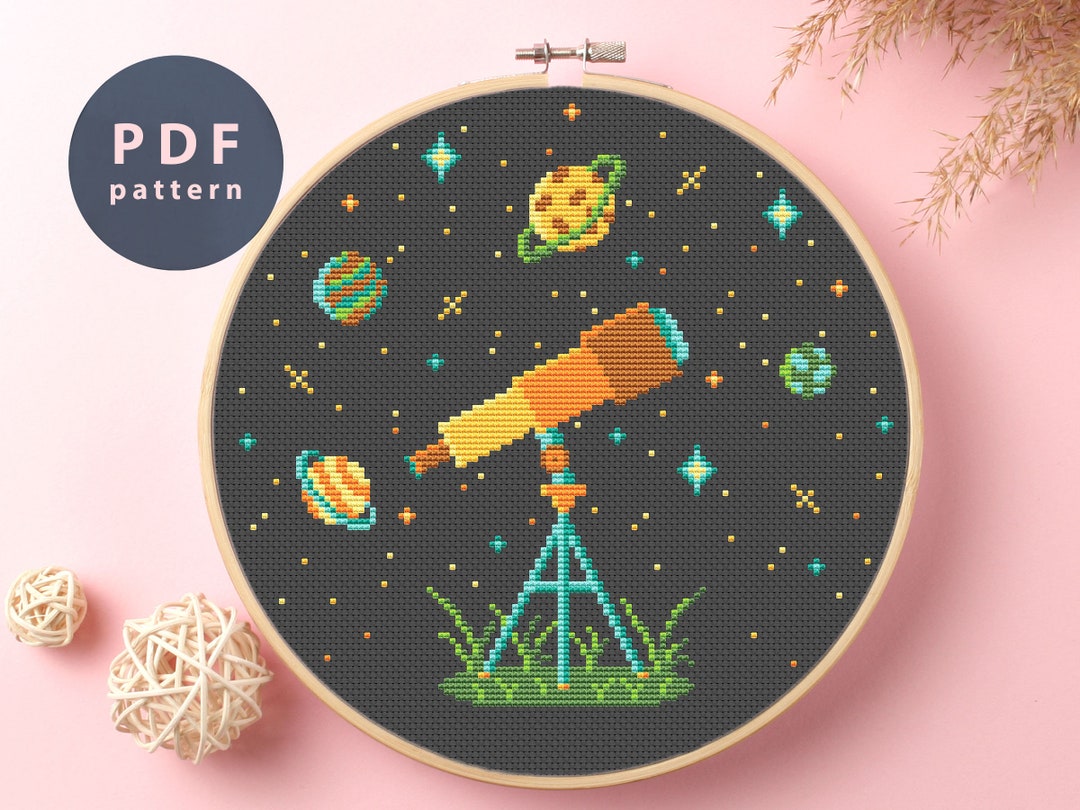 Telescope Cross Stitch Pattern: Solar System Cosmic Art (PDF Pattern) - Etsy