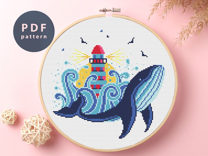 Whale & Lighthouse Cross Stitch Pattern: Ocean Sampler (PDF Pattern) - Etsy