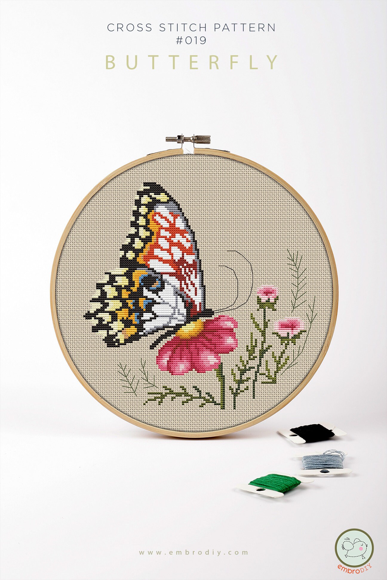 Butterfly Cross Stitch Pattern Floral Wreath Cute Cross | Etsy