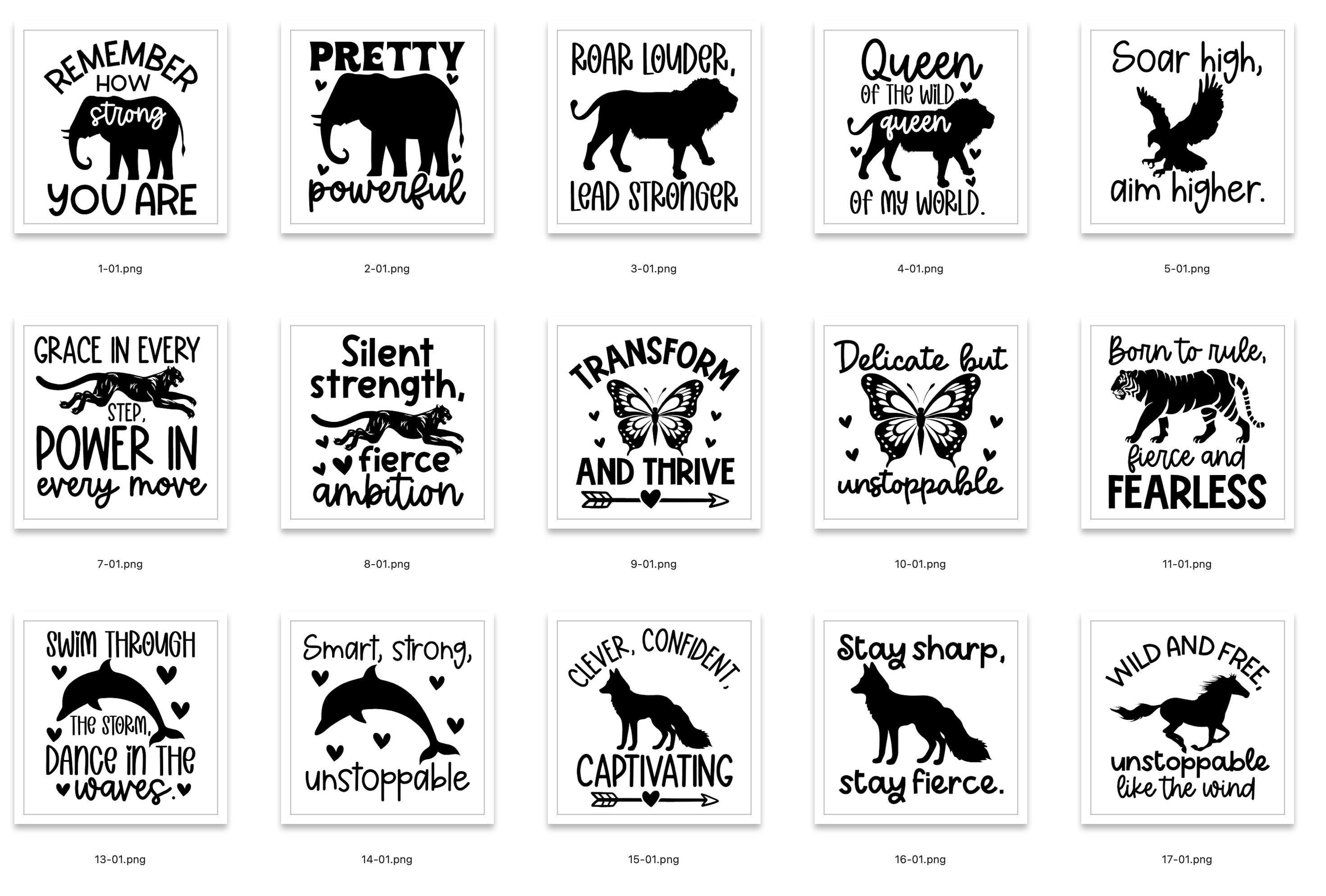 20 Inspirational Animal Quotes PNG Motivational Quote Digital Download ...