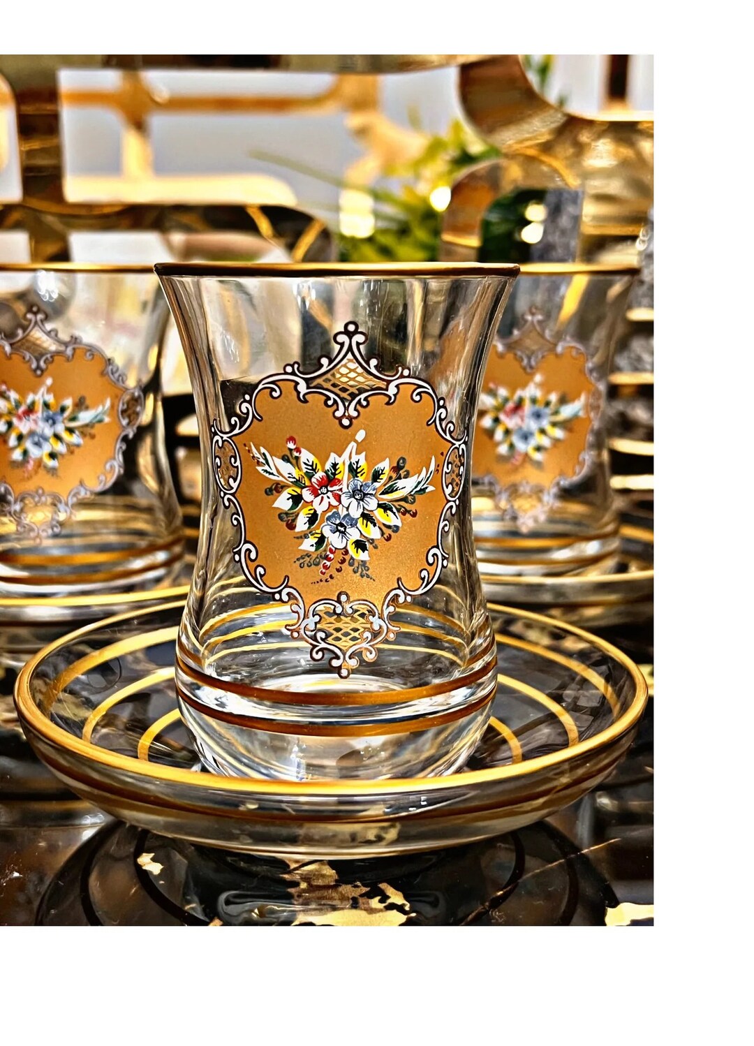 Turkish Tea Set of 12 Turkish Tea Glass With Tile Pattern - Etsy