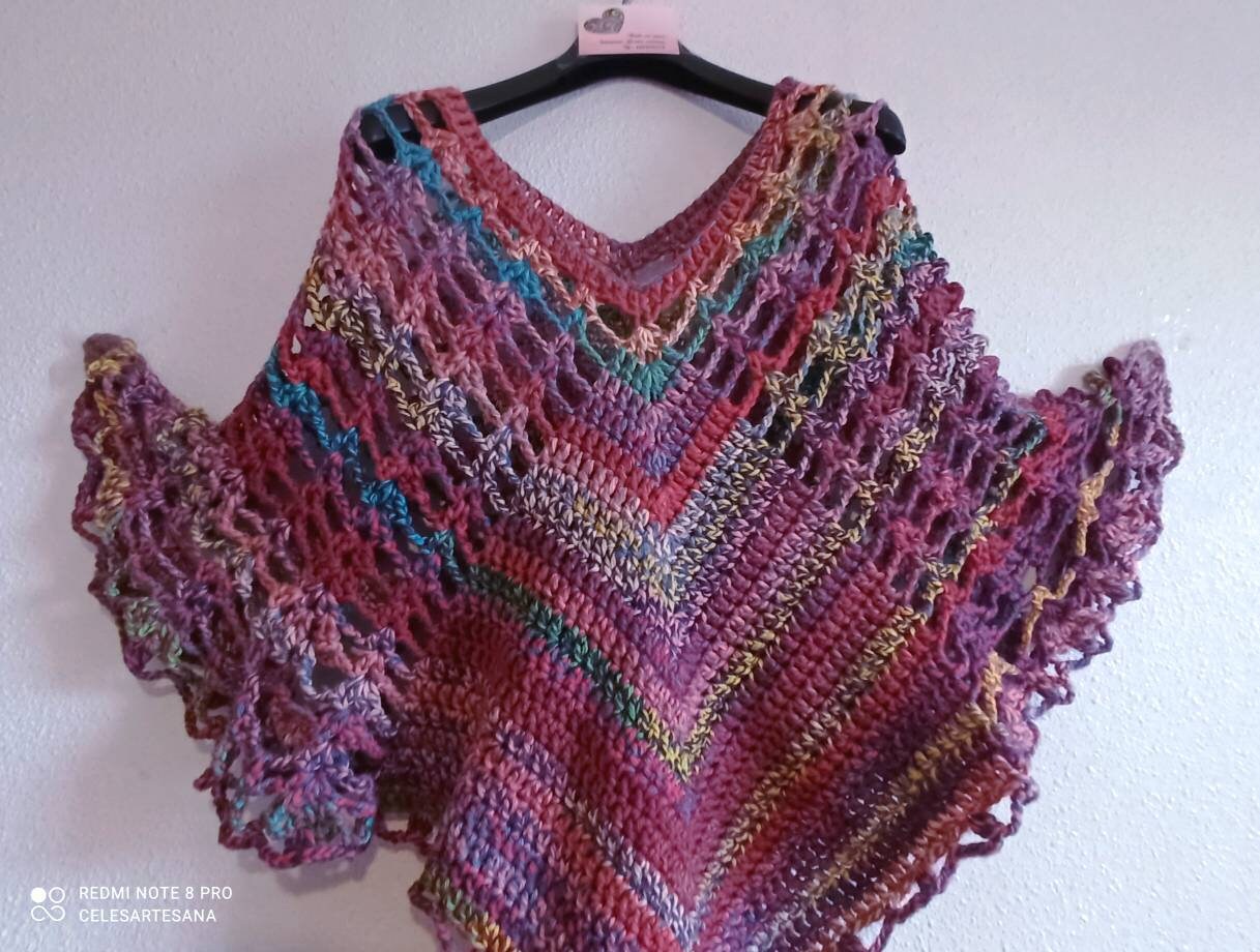 Multicolored Wool Poncho Handmade in Crochet, Knitted Ponchos, Knitted ...