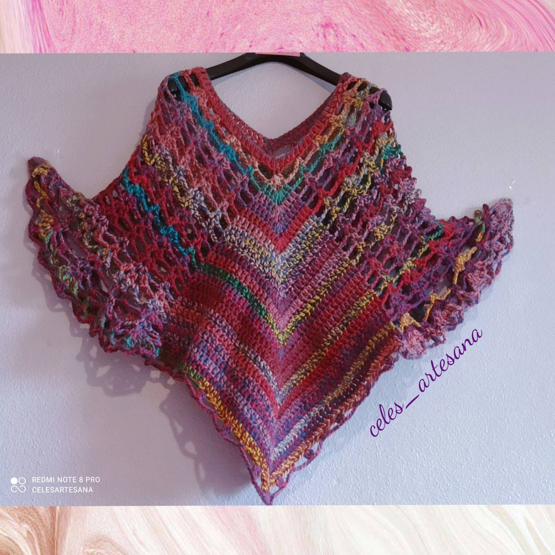 Multicolored Wool Poncho Handmade in Crochet, Knitted Ponchos, Knitted ...
