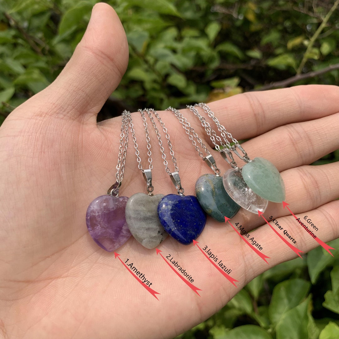 Healing Crystal Heart Necklace,crystal Small Heart, Natural Gemstone ...