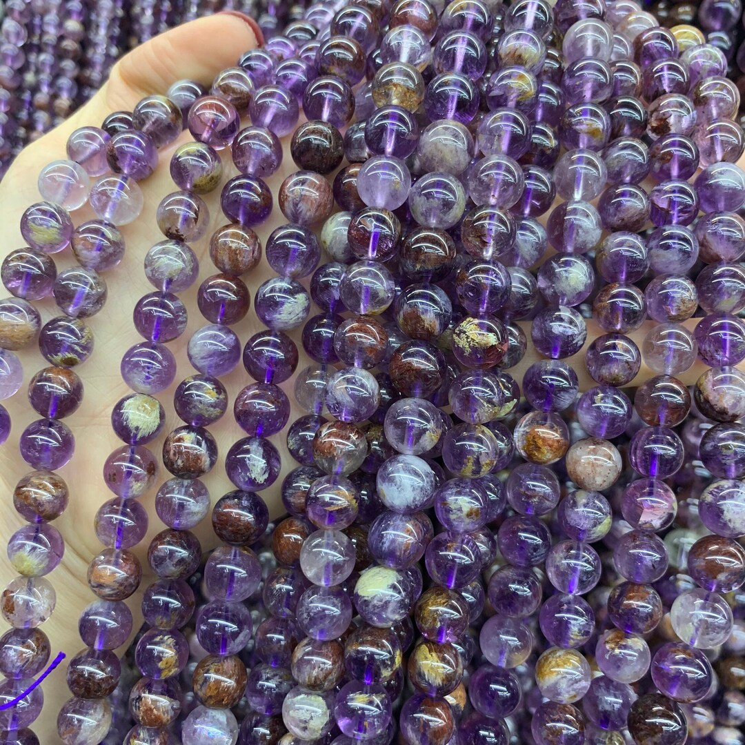 Purple Phantom Quartz Beads, Round Beads, Crystal Quartz Beads ...