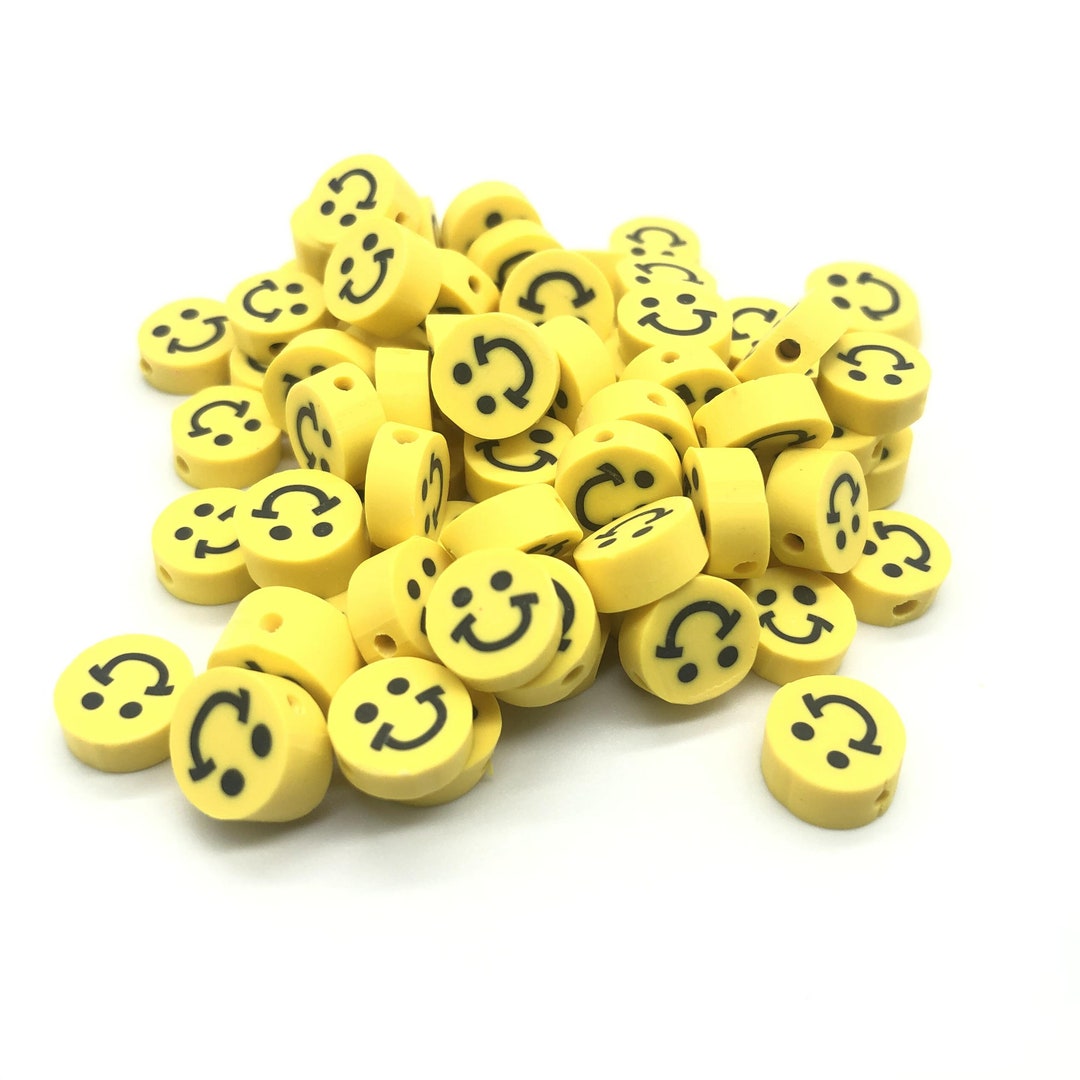 Yellow Coloured Round Shaped Smiley Face Polymer Clay Beads - Etsy
