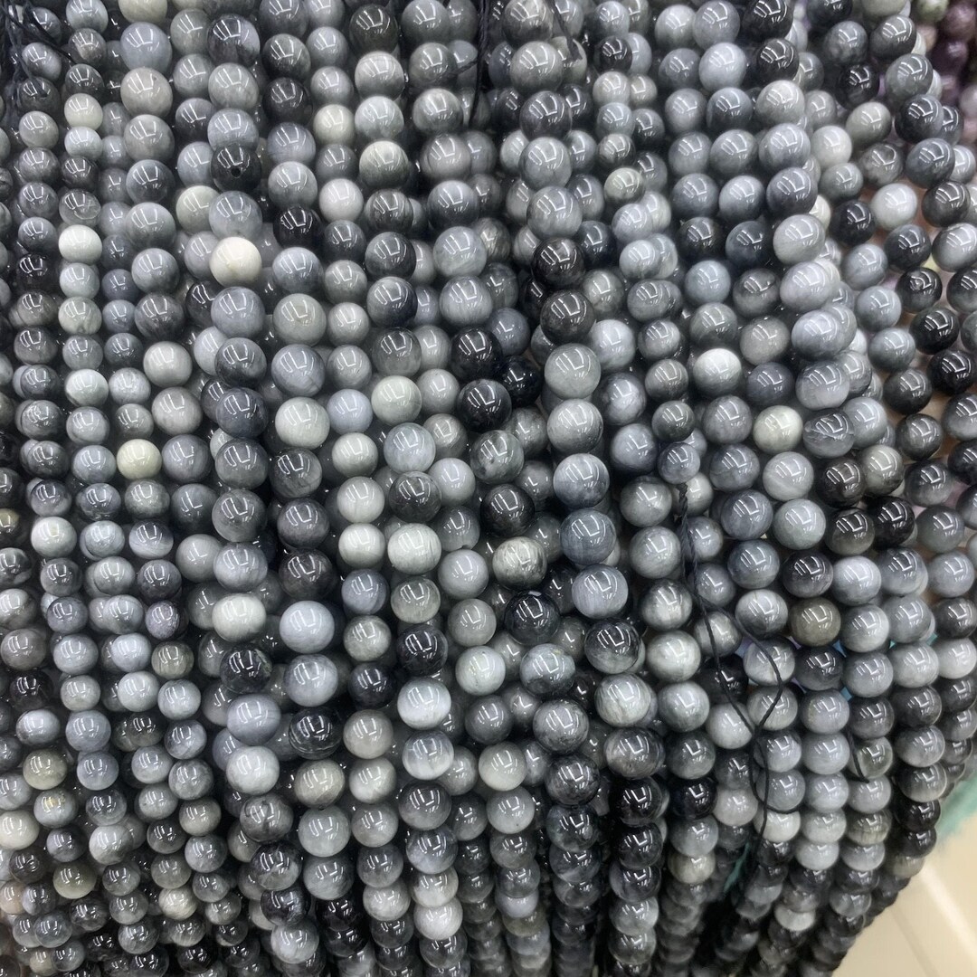 Natural Eagle Eye Beads, Grade AAA Beautiful Black & Gray Round Beads ...