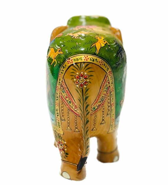 Figurines Art & Collectibles Wooden Elephant Hand Painted with ...