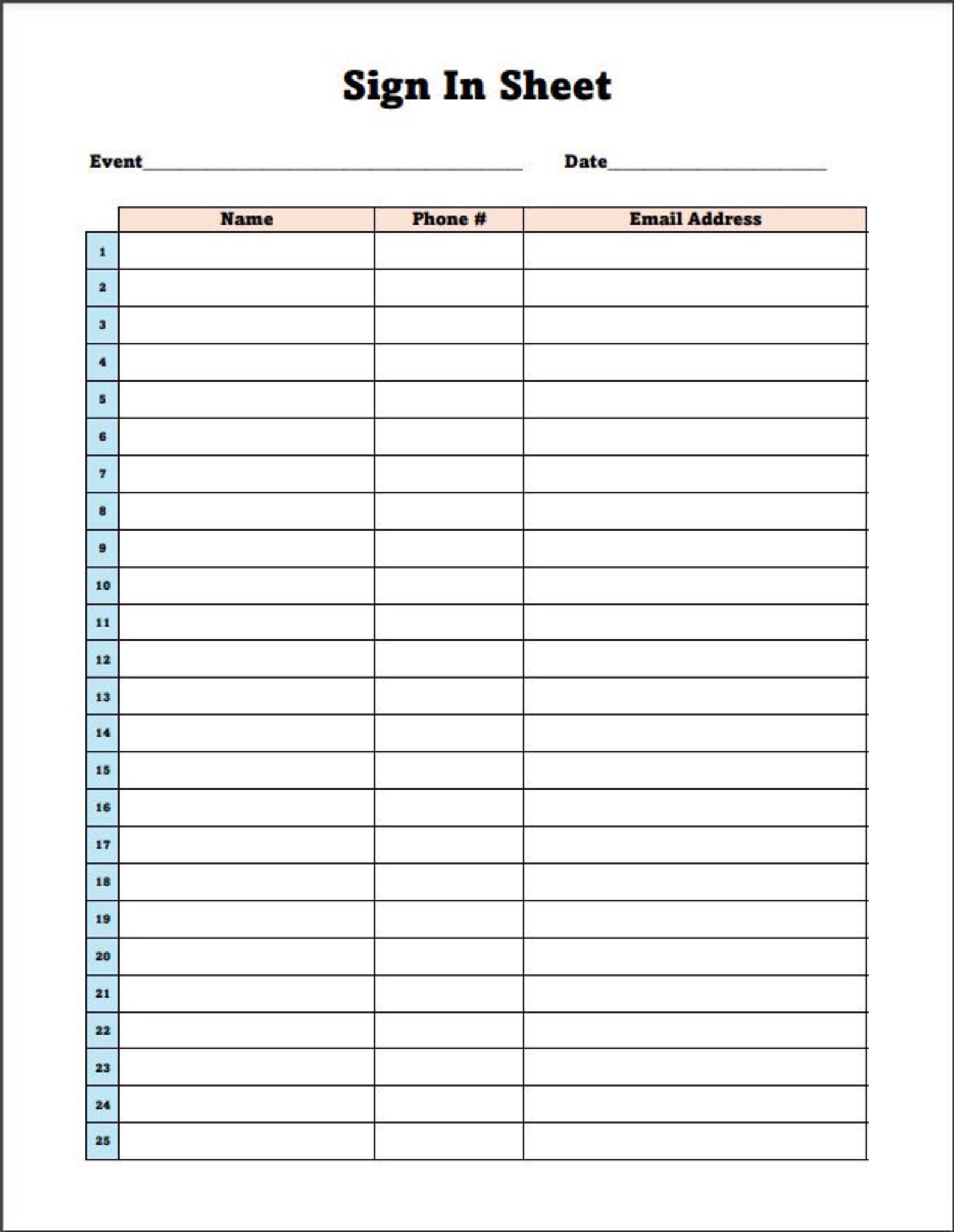 Printable Event Sign in Sheet: 8.5 X 11 Inch (PDF File) - Etsy