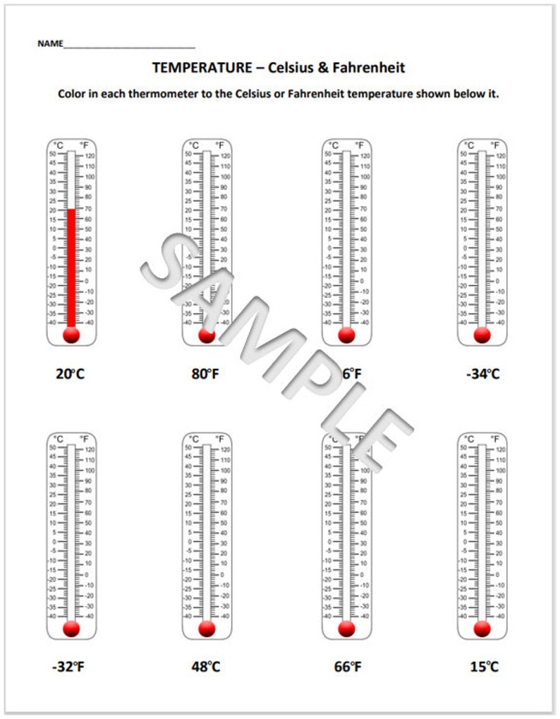 Printable Temperature Worksheets Celsius and Fahrenheit | Etsy