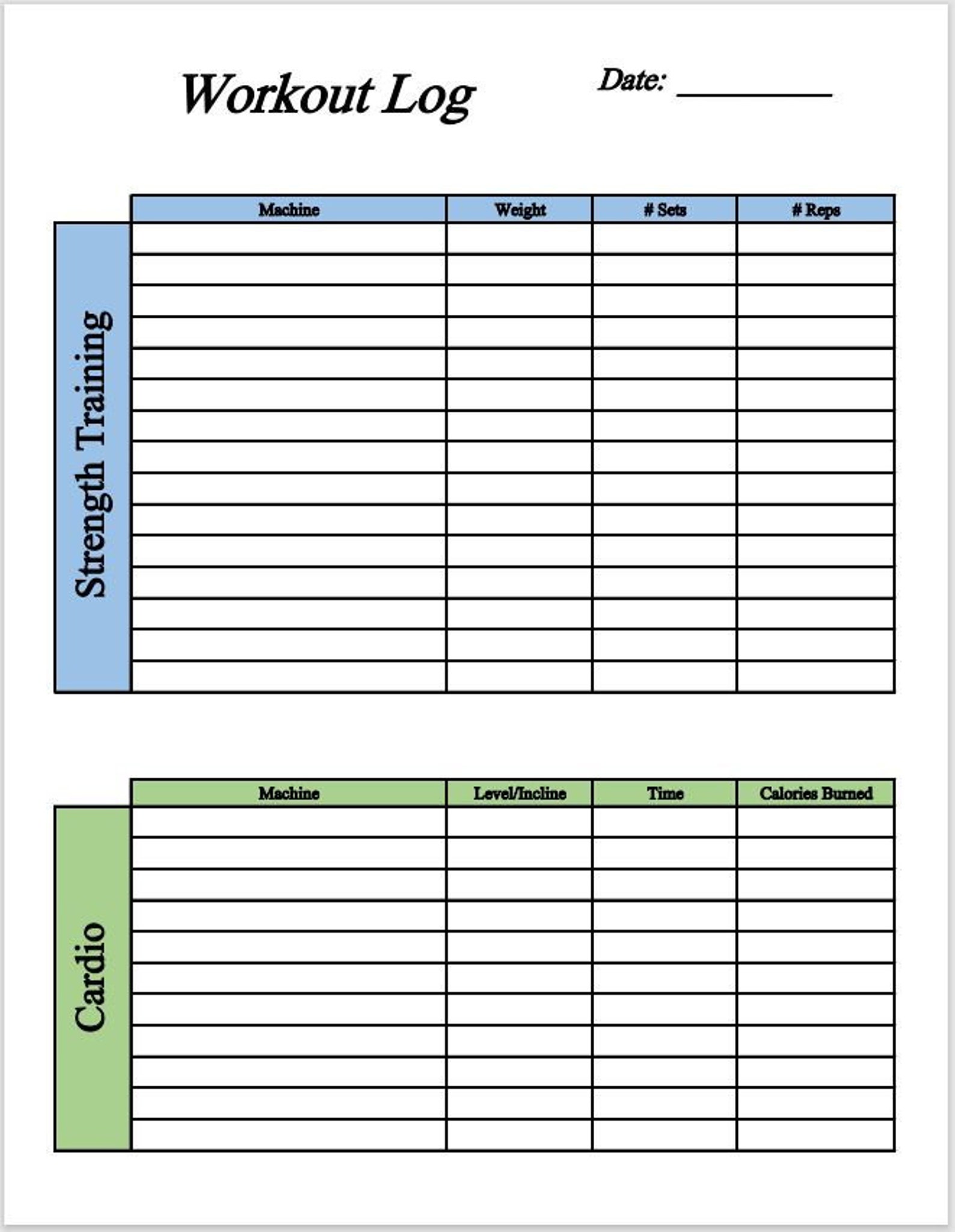 Fitness Workout Exercise Log Printable , PDF File - Etsy