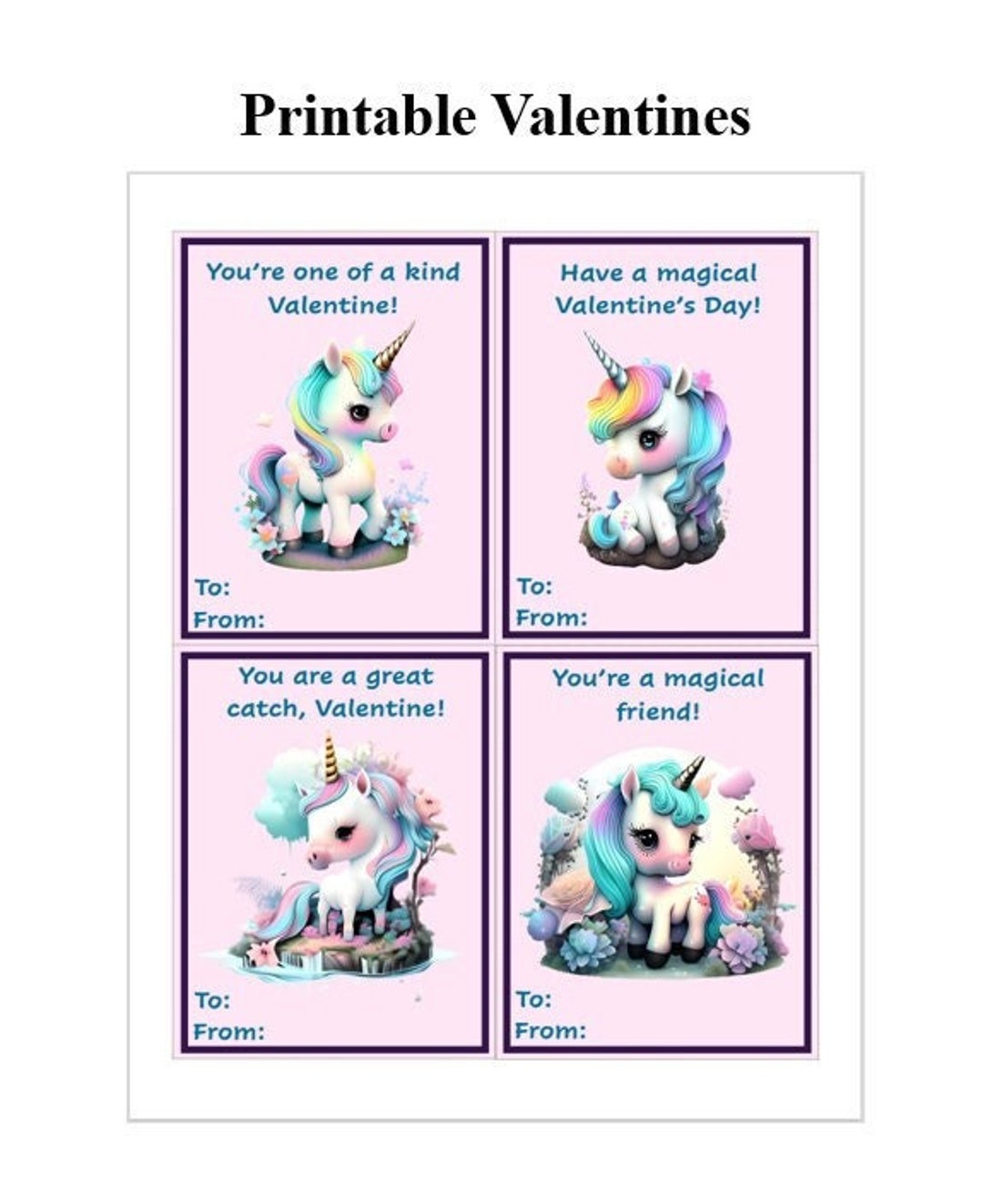 Printable Unicorn Valentine's Day Cards Cute Unicorn Valentines 4 ...