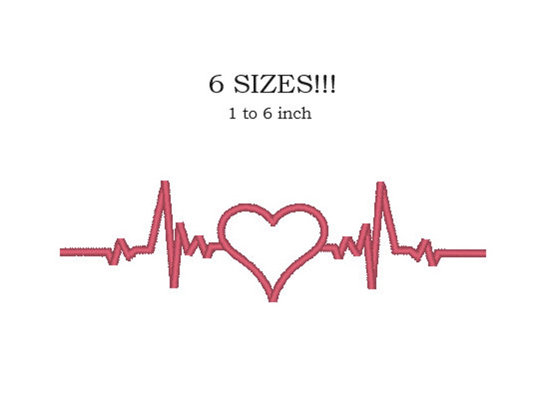 Heartbeat With Heart Machine Embroidery Design - 6 Sizes - Heartbeat ...