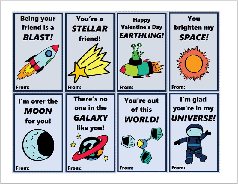 Printable Space Valentine's Day Cards: School Valentines (PDF) - Etsy