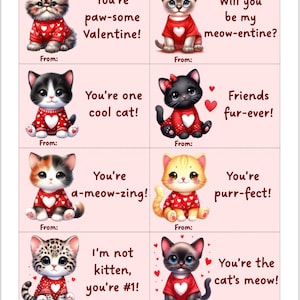 Printable Kitten Valentine's Day Cards - Cute Cat Valentines - School ...