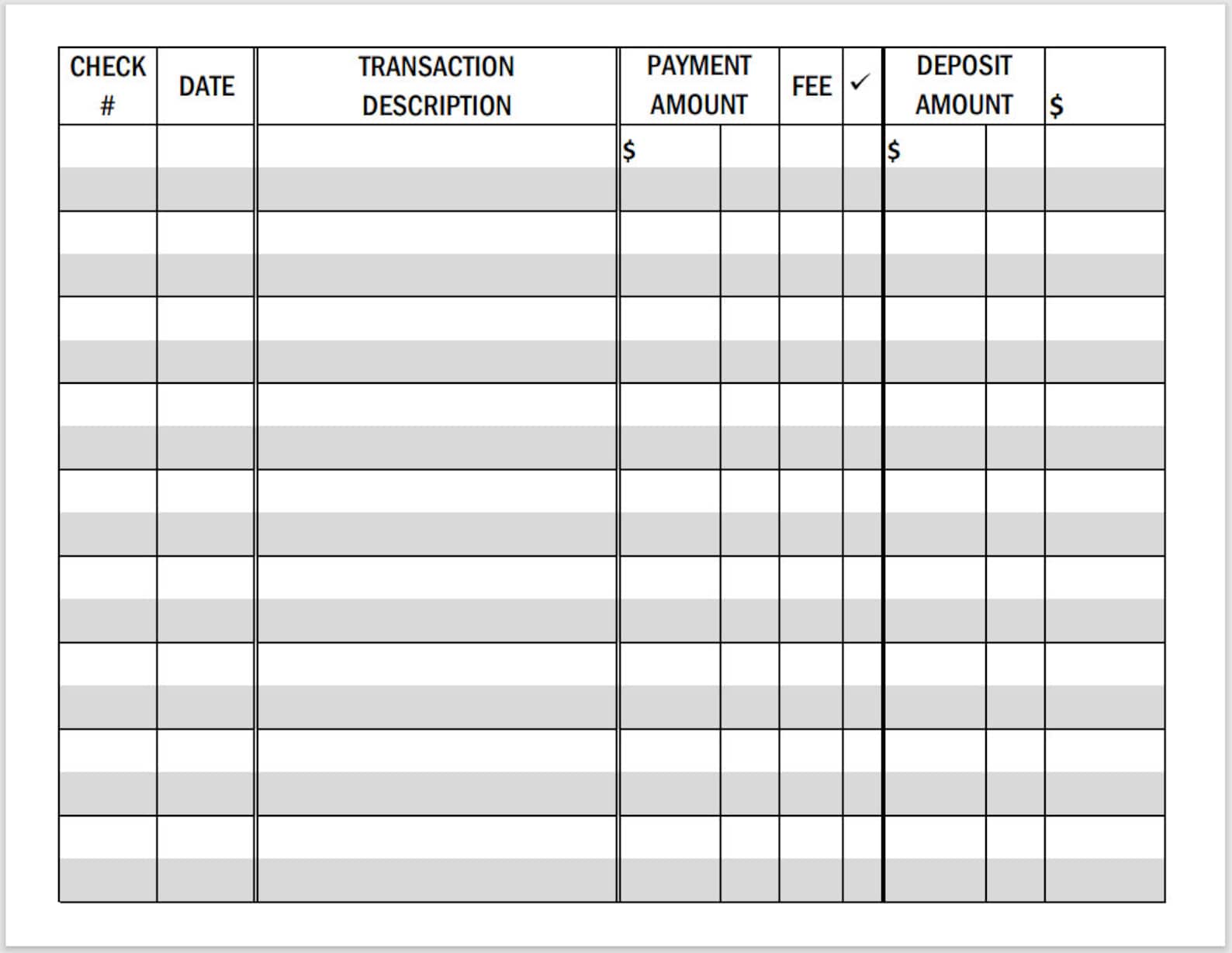 Printable LARGE PRINT Checkbook Register, PDF File, Prints Landscape on ... Printable LARGE PRINT Checkbook Register, PDF File, Prints Landscape on ...