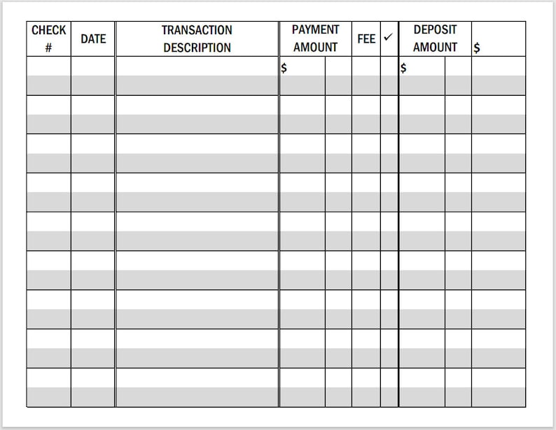 Printable LARGE PRINT Checkbook Register: Landscape Format (PDF File ...