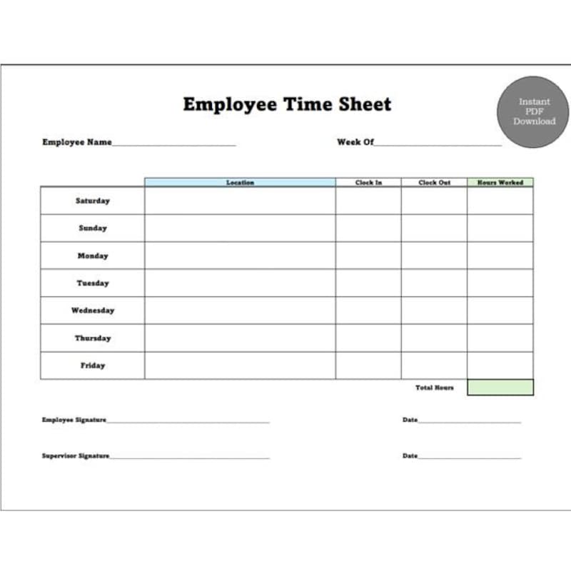 Free Time Sheets Printable - Etsy